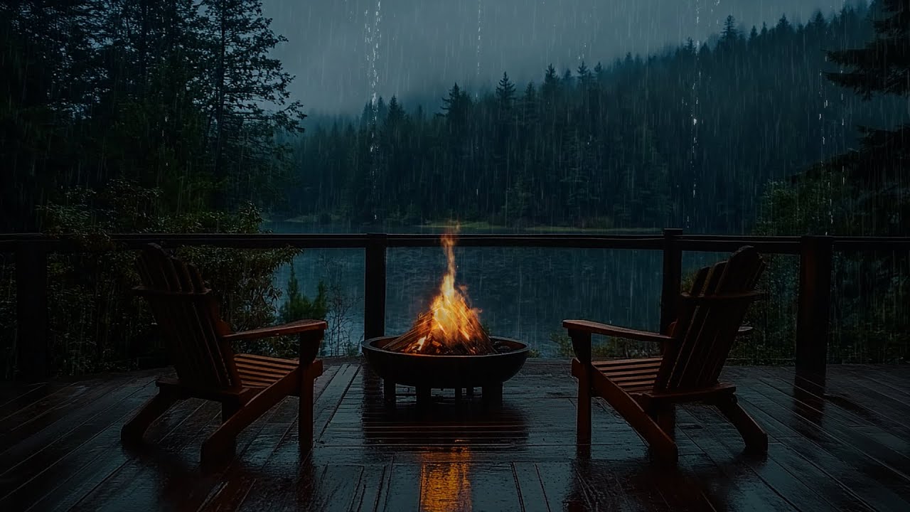 Cozy Rain Evening with Fireplace | Gentle Rain on Porch for Healing ...