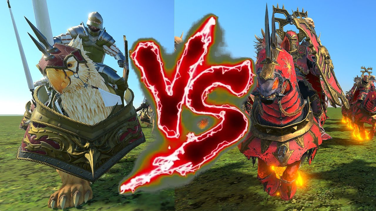 Demigryph Knights VS Chaos Knights of Khorne. Total War Warhammer 3 ...