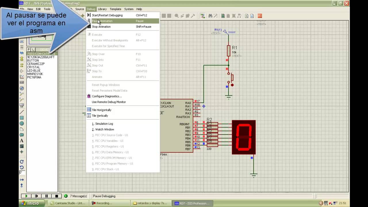 Temporizador de 0-9 con PIC16f84a (programado en .asm) - YouTube