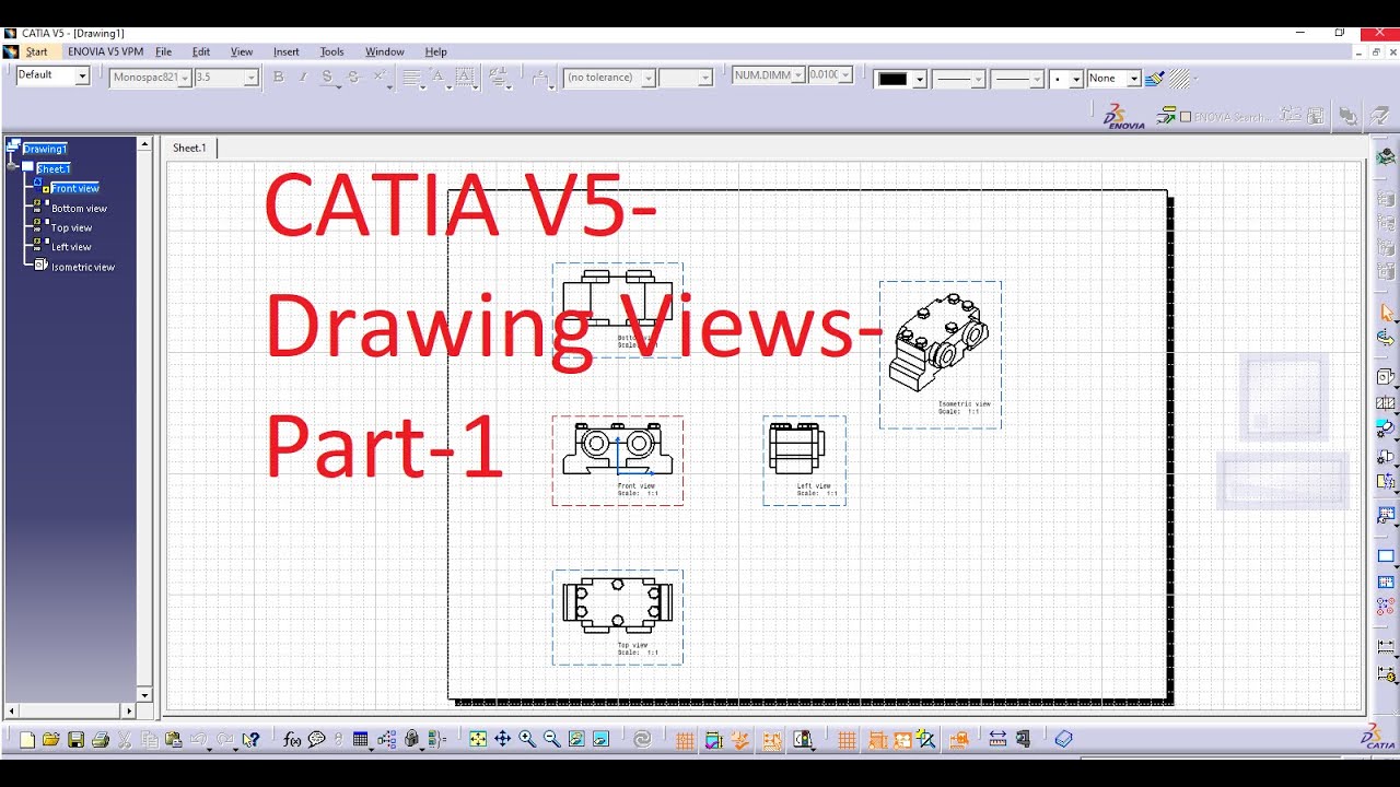 CATIA Drawing - Practical model-1-Part-1 - YouTube