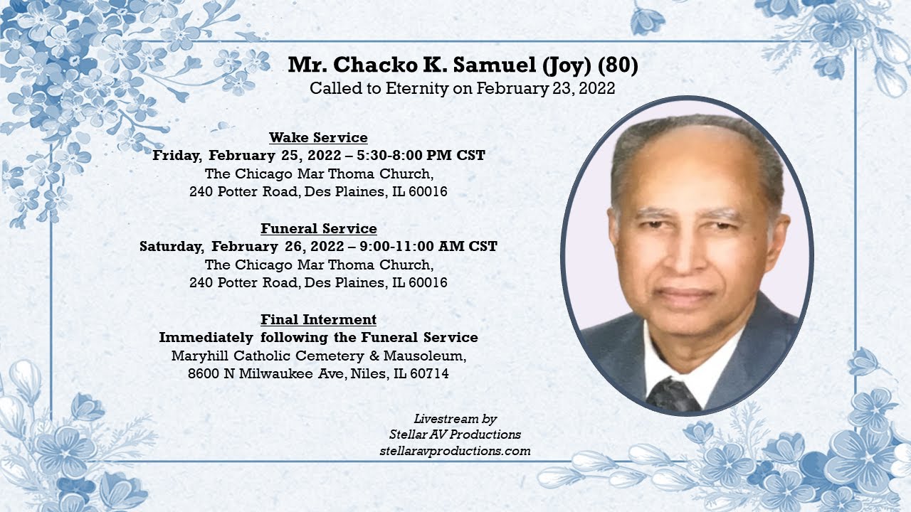 Wake Service of Chacko K. Samuel (Joy) | Chicago, IL - USA - YouTube