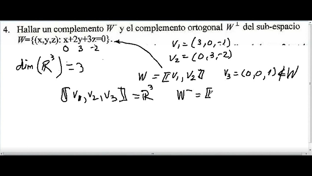 Un ejemplo sencillo de construcción de un complemento ortogonal en R3 - YouTube