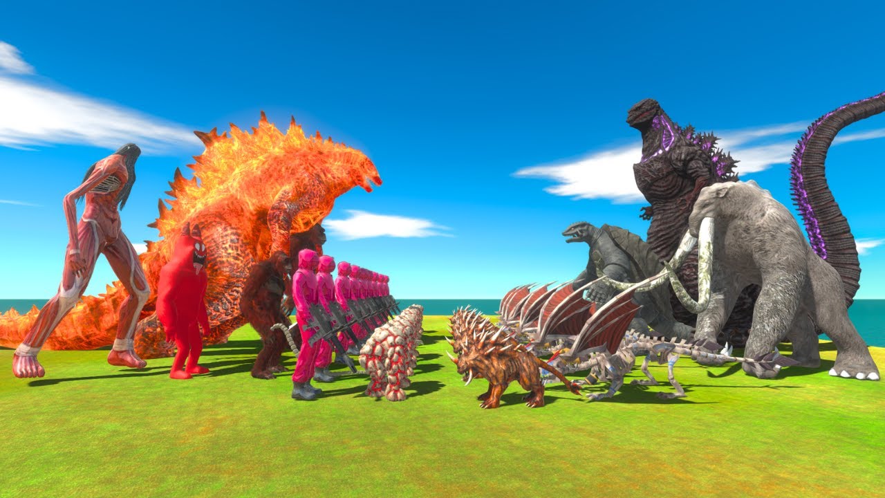 Evolution Team Godzilla Thermonuclear + Skar King vs Team Shin Godzilla ...