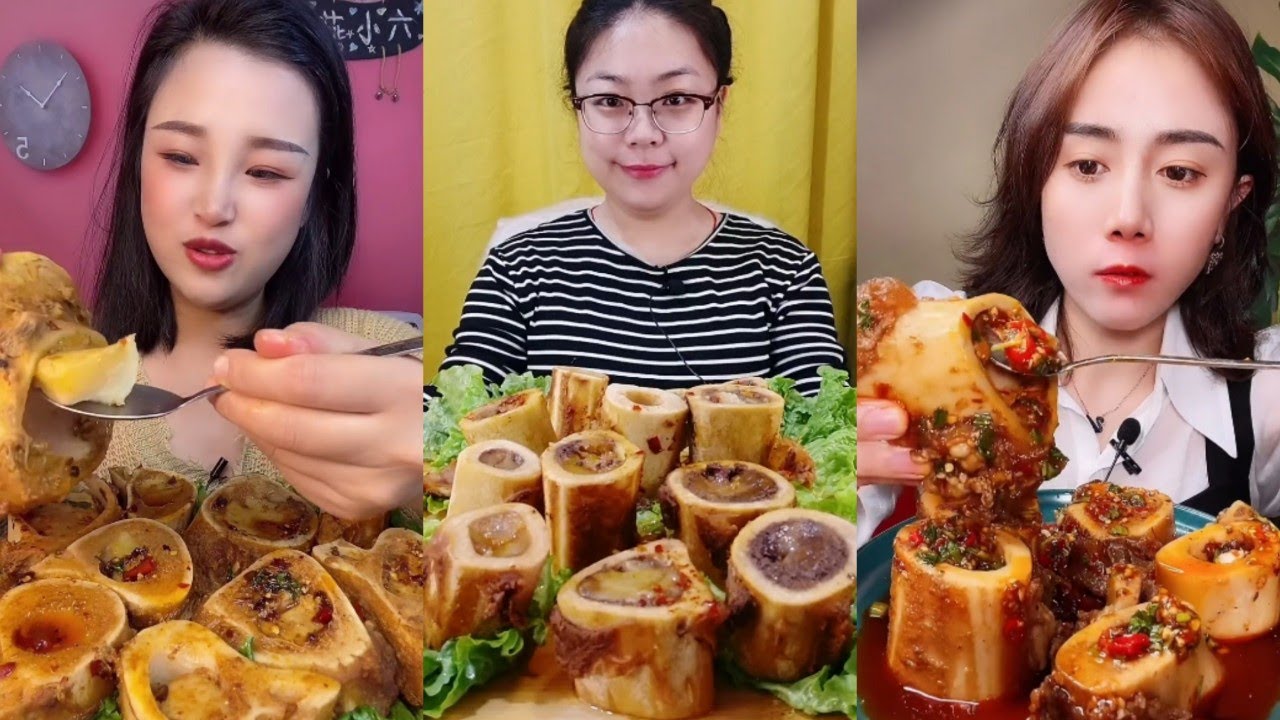 Chinese Food Mukbang Eating Show | Red beef bone marrow | Beef Bone ...