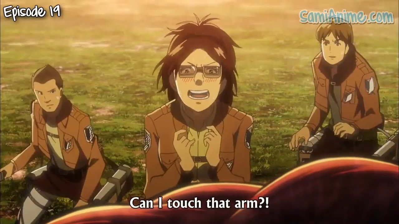 Hanji wanna touch eren titan's hand Attack on titan season 1 clip - YouTube