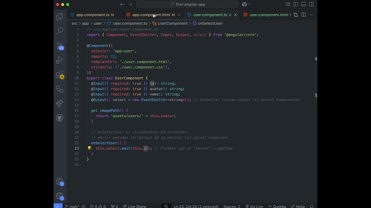 05 - @Output - Rendere user.component [.name] via EventEmitter - YouTube