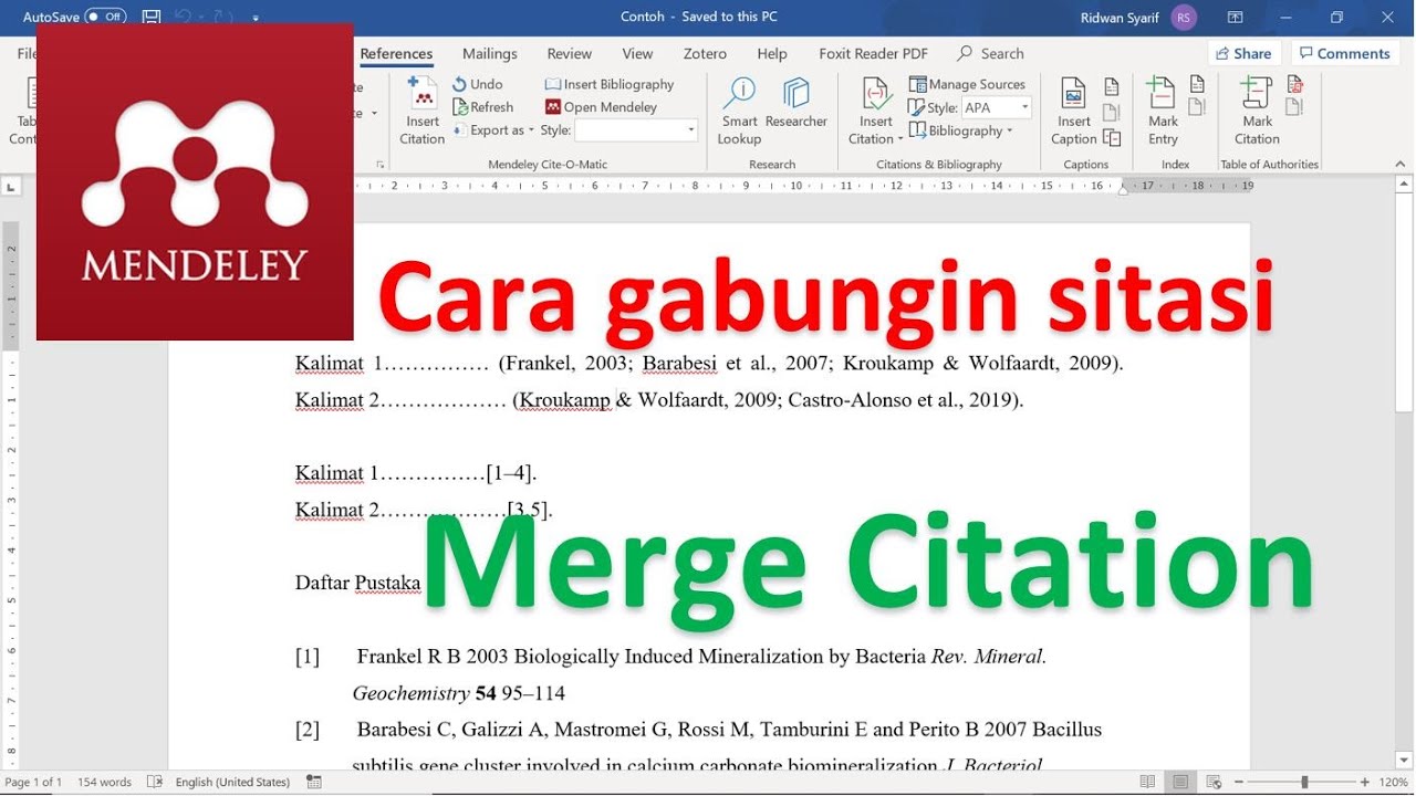 Tutorial Mendeley 3: Cara Menggabungkan Sitasi/Referensi (Merge Citation) dalam 1 Kalimat - YouTube