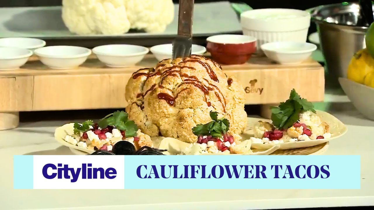 Roasted cauliflower 'bloody brain' Halloween tacos - YouTube