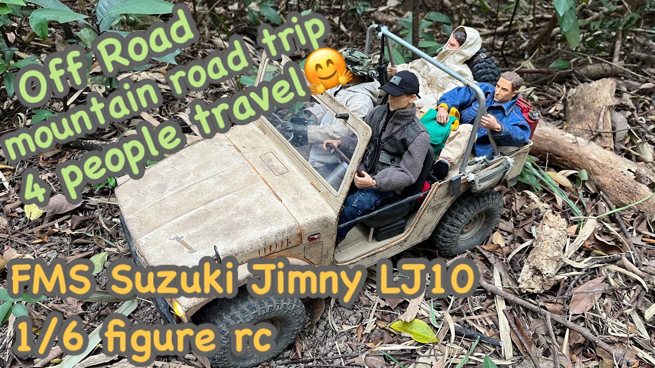 RC FMS Suzuki Jimny LJ10 1/6 figure 4 people travel mountain road trip ...