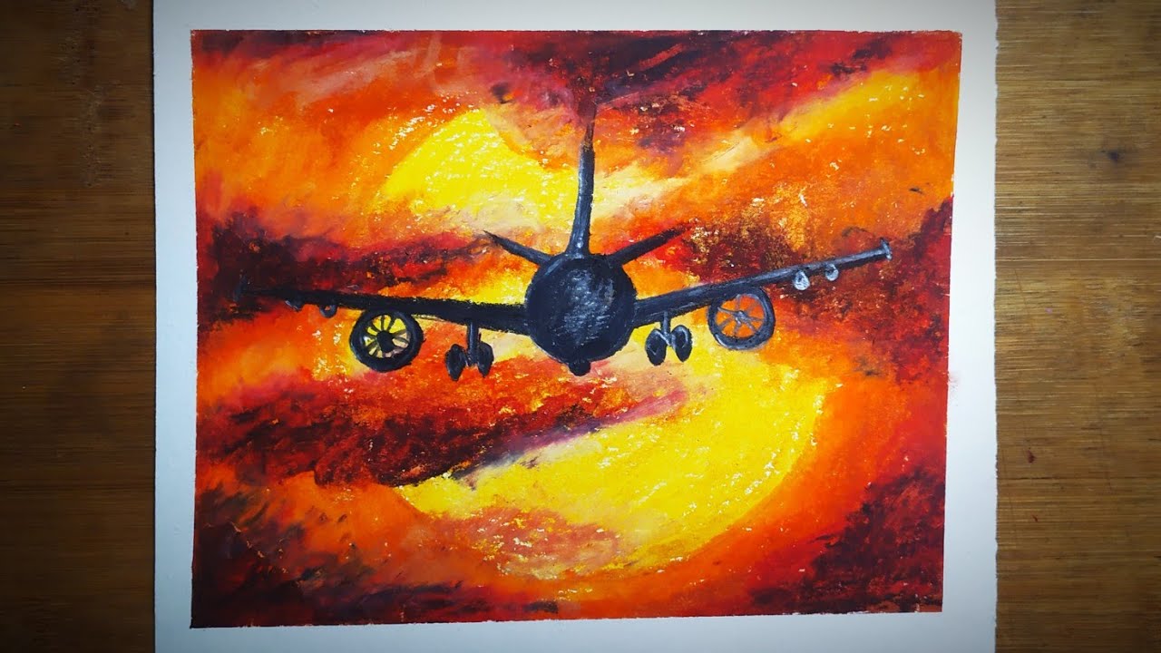 Plane drawing with oil pastel # Plane landing picture drawing - YouTube
