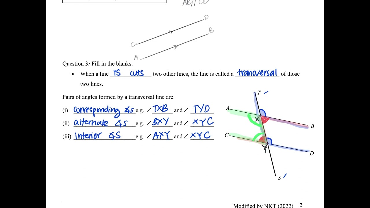 Chapter 6 Angles and Parallel Lines Notes Part 2 - YouTube