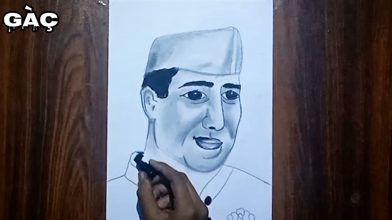 How to draw a jawaharlal nehru with pencil sketch - YouTube