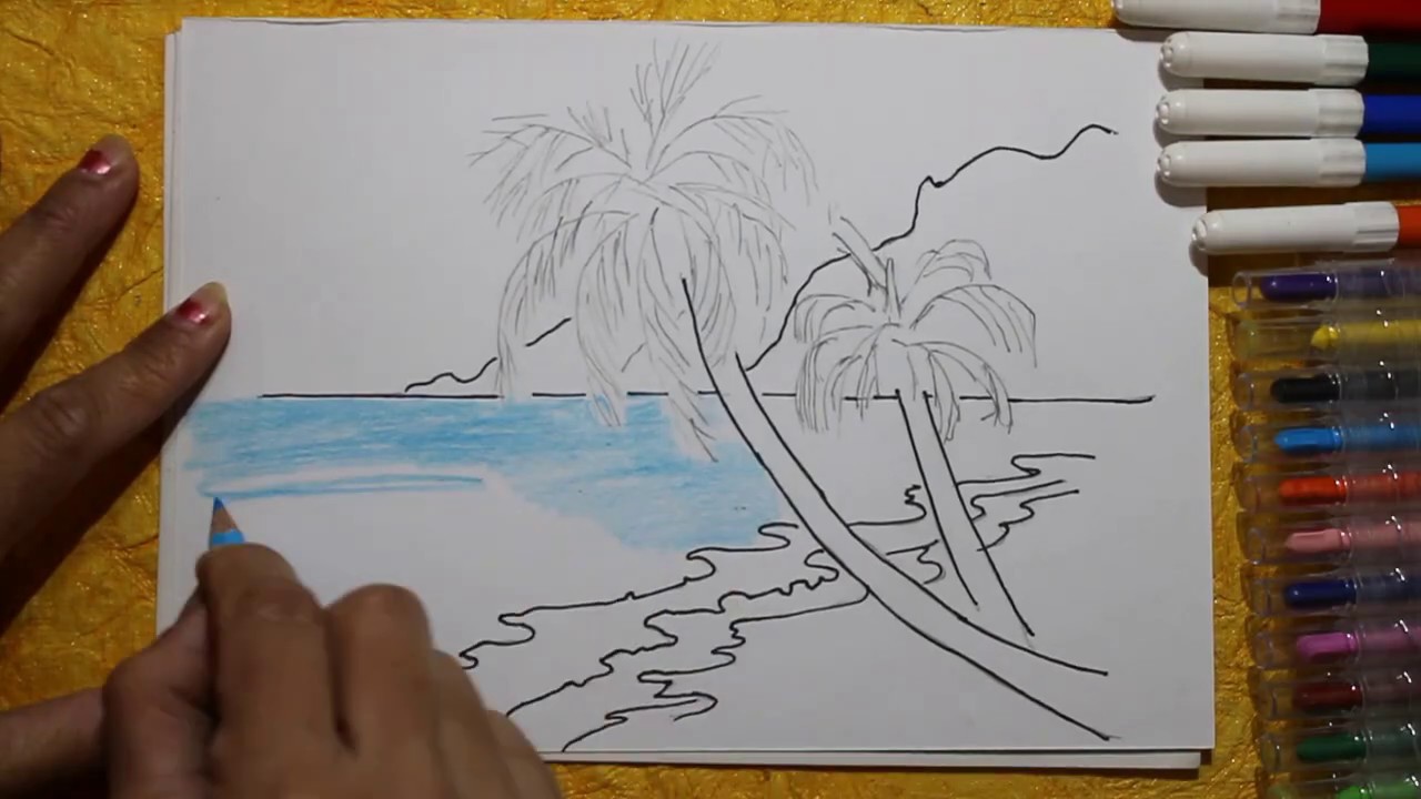 How to draw beach very easy for beginners beach sketch draw session ...