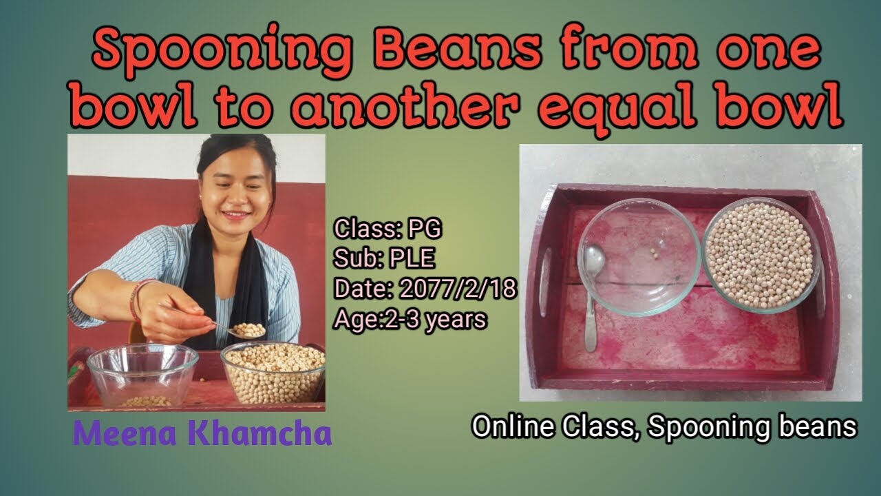 Spooning Beans from one bowl to another equal bowl - YouTube