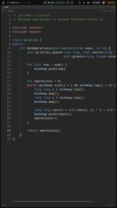 🎀leetcode Problem 3066🎀 Minimum Operations To Exceed Threshold Value Ii 9780
