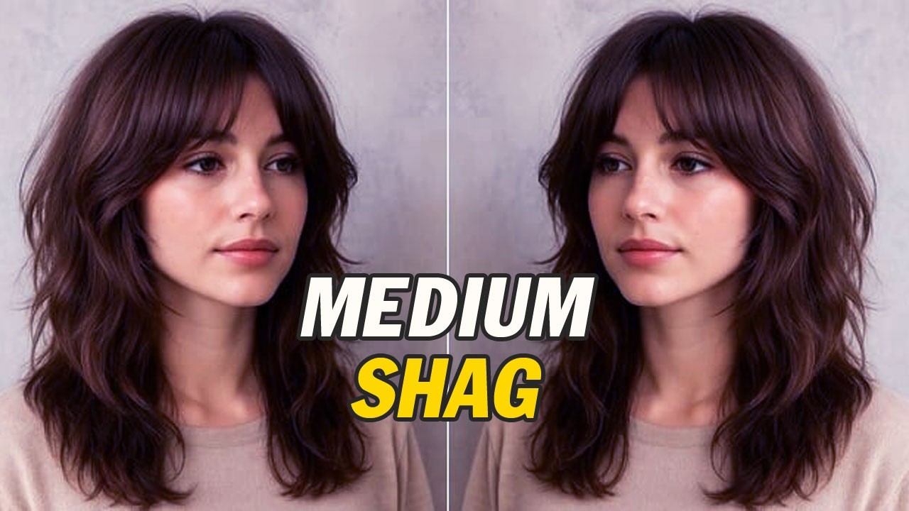 Medium Shag Layered Haircut Tutorial with Curtain Bangs | Layered Hair ...