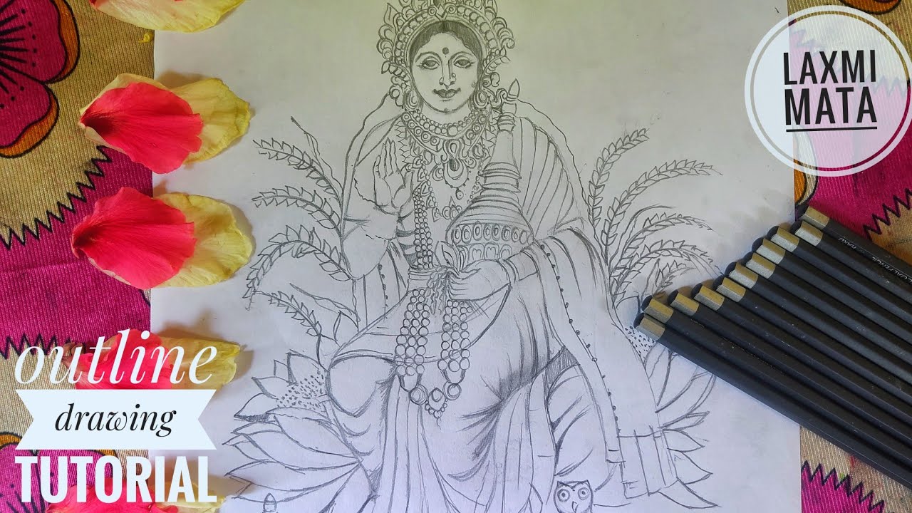 Laxmi Mata Drawing, 🙏🙏 How to draw laxmi mata outline drawing tutorial ...