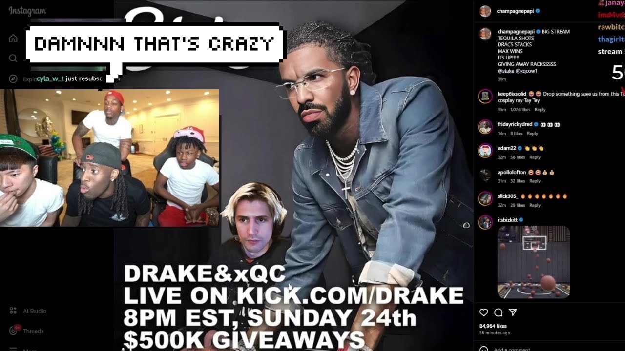 Kai Cenat Shocked by xQc x Drake Stream (November 24th) - YouTube