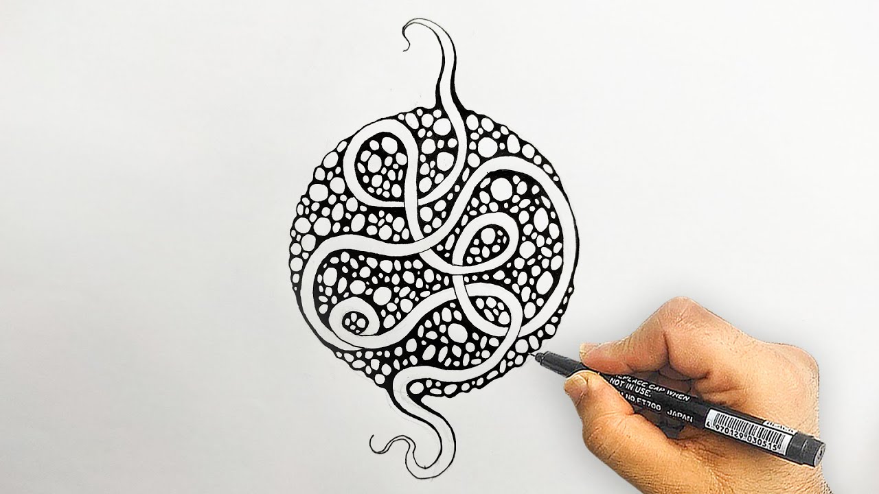 How to Draw Zentangle & Doodle | Bubbles inside twisting tree stems ...