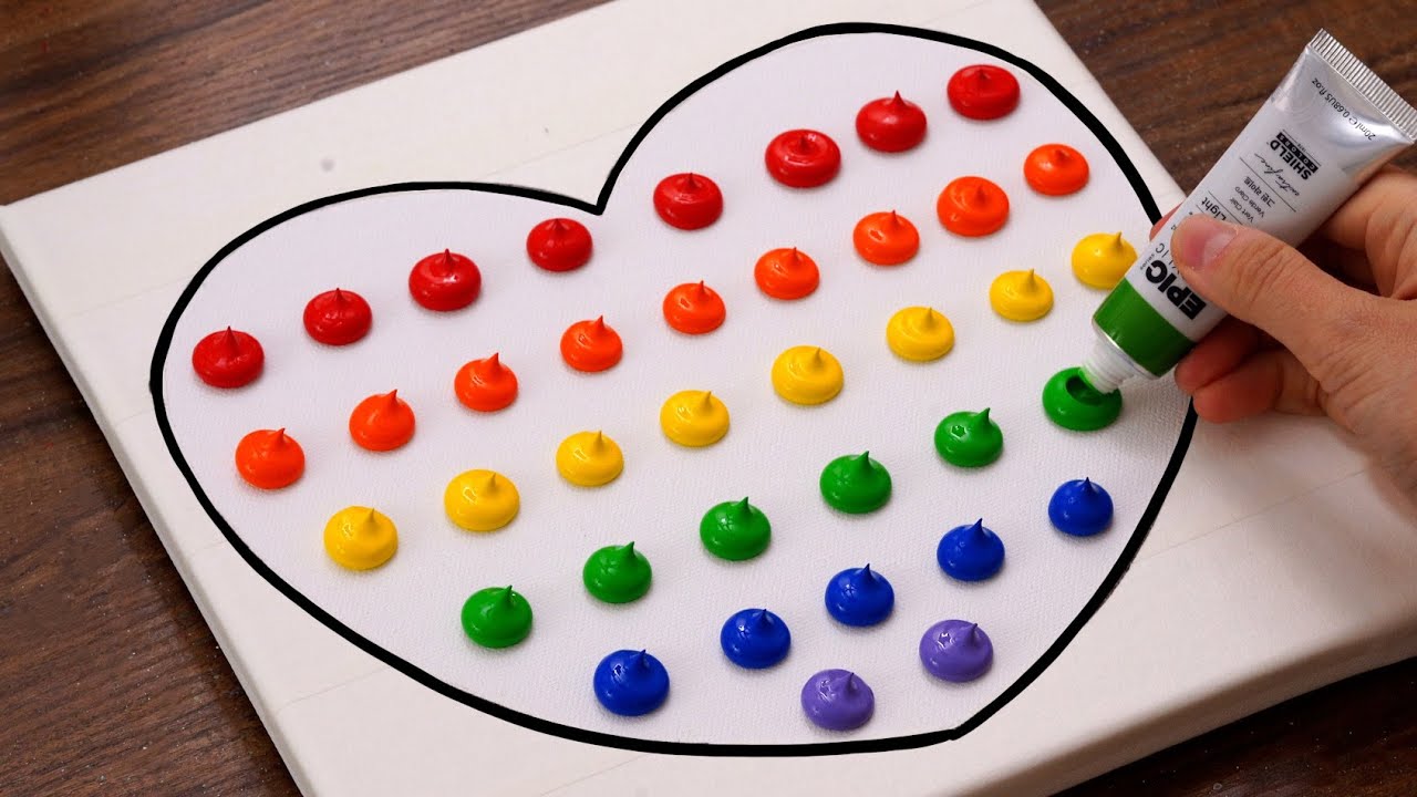 Simple Colorful Heart Acrylic Painting on Canvas Step by Step (1446 ...