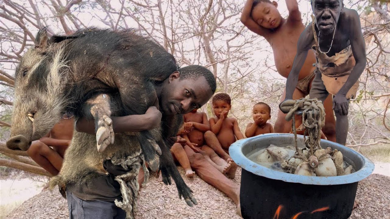 Witness Hadzabe Tribe Hunt big Wild Pig For The Whole Village // Last ...