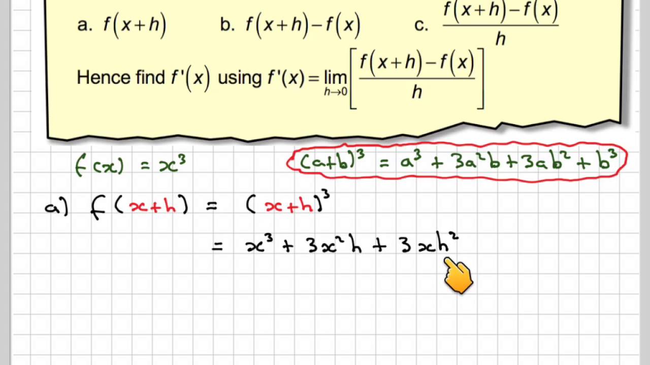 Differentiation of x cubed from first princples - YouTube