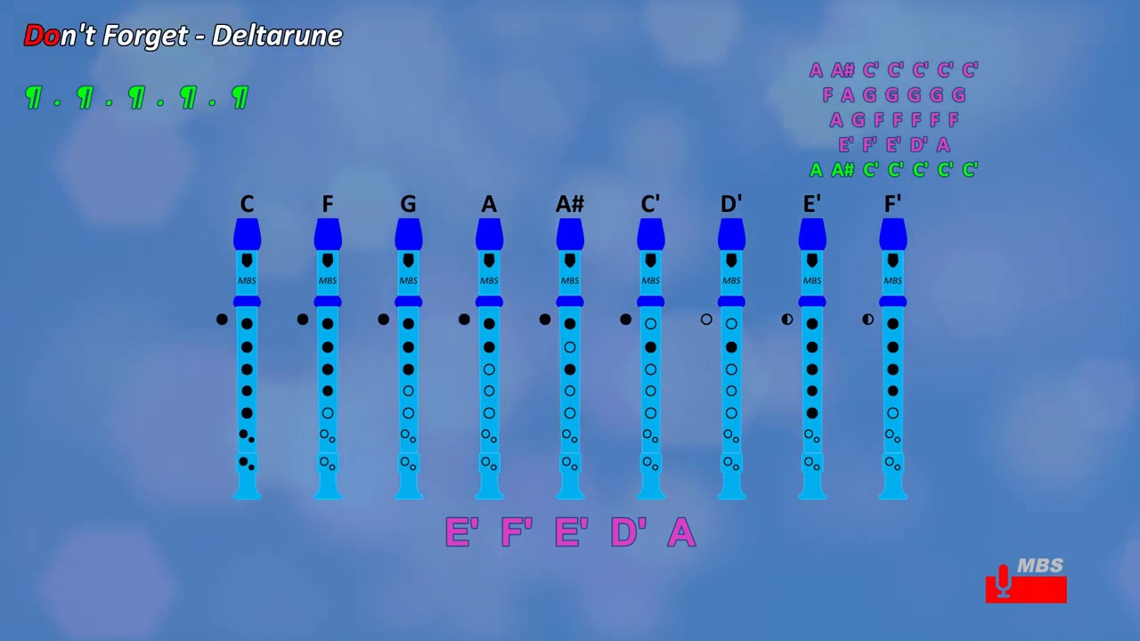 Don't Forget On Recorder Notes Tutorial / Deltarune - YouTube