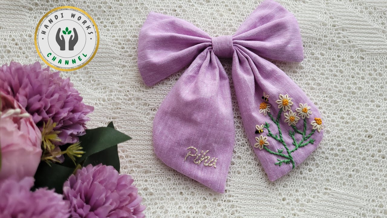 Hand embroidery Hair bow | How to make embroidered hair bow ...