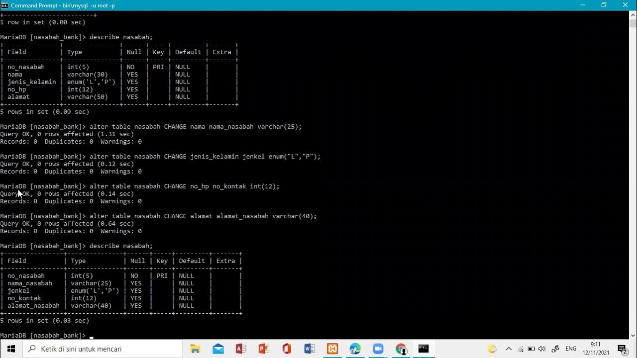 merubah database mysql menggunakan perintah alter table - YouTube