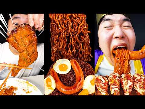 ASMR MUKBANG| 직접 만든 불닭 짜장 버섯 양념치킨 소세지 먹방 & 레시피 FRIED CHICKEN AND FIRE NOODLES HUBAO