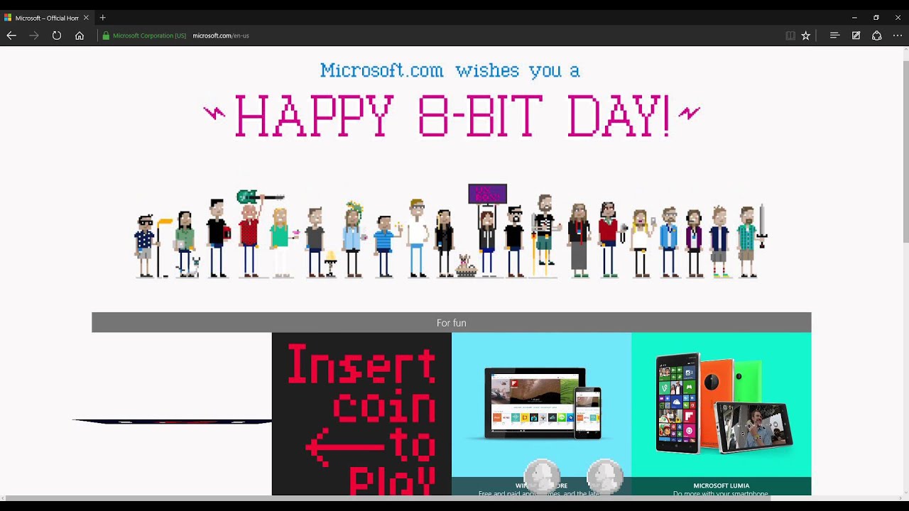 Microsoft Happy 8 Bit Day Homepage - YouTube