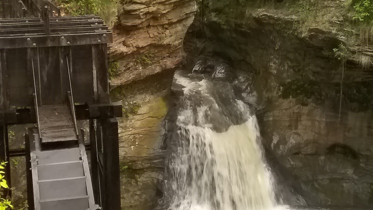 Rock Mill Park waterwheels and waterfalls - YouTube