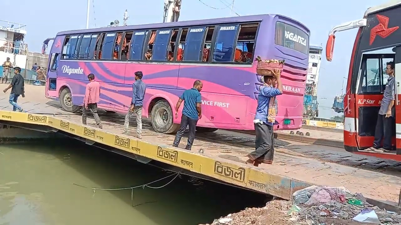 Daulatdia ferry ghat hazardous transport load unloading amazing video ...