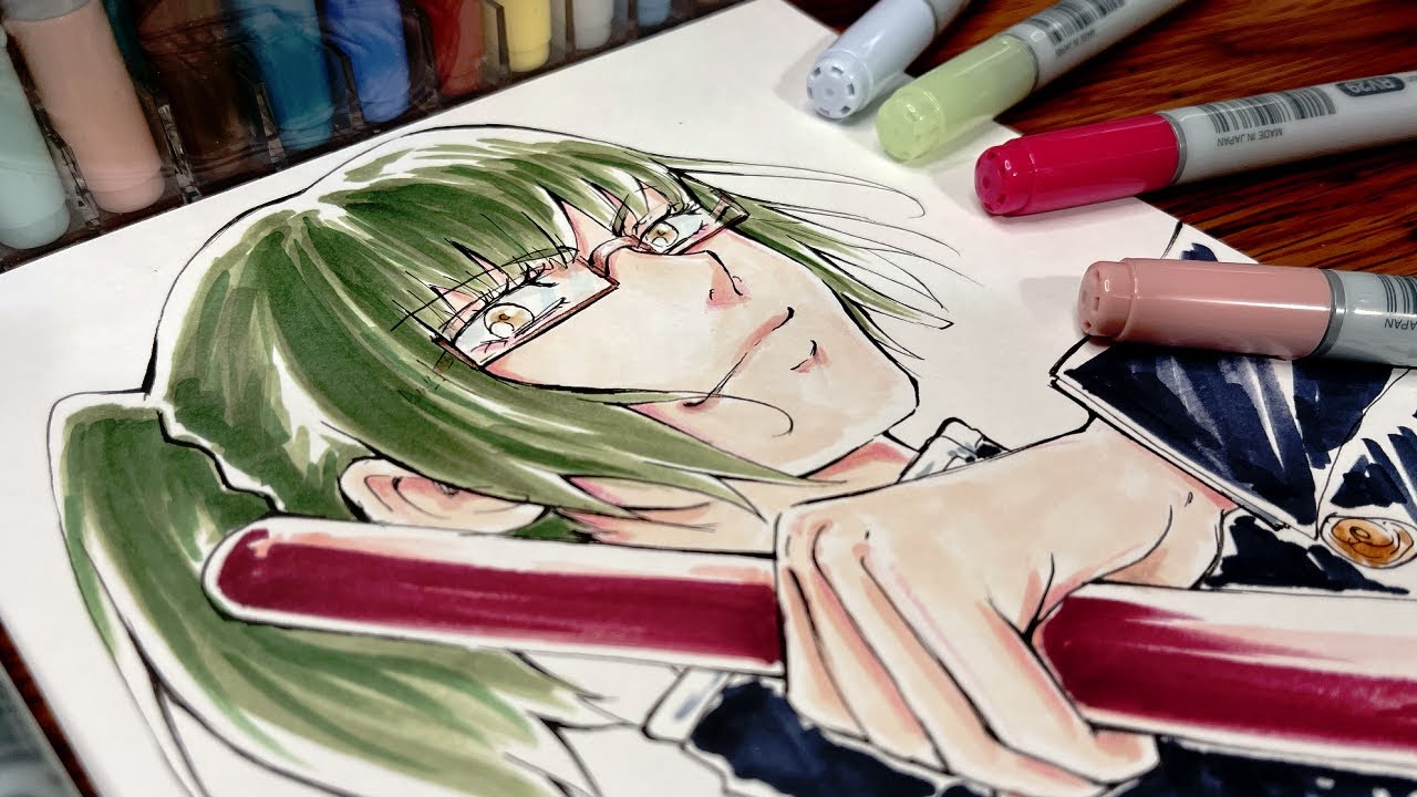 Drawing Maki Zenin of Jujutsu Kaisen - Inking/Coloring - YouTube