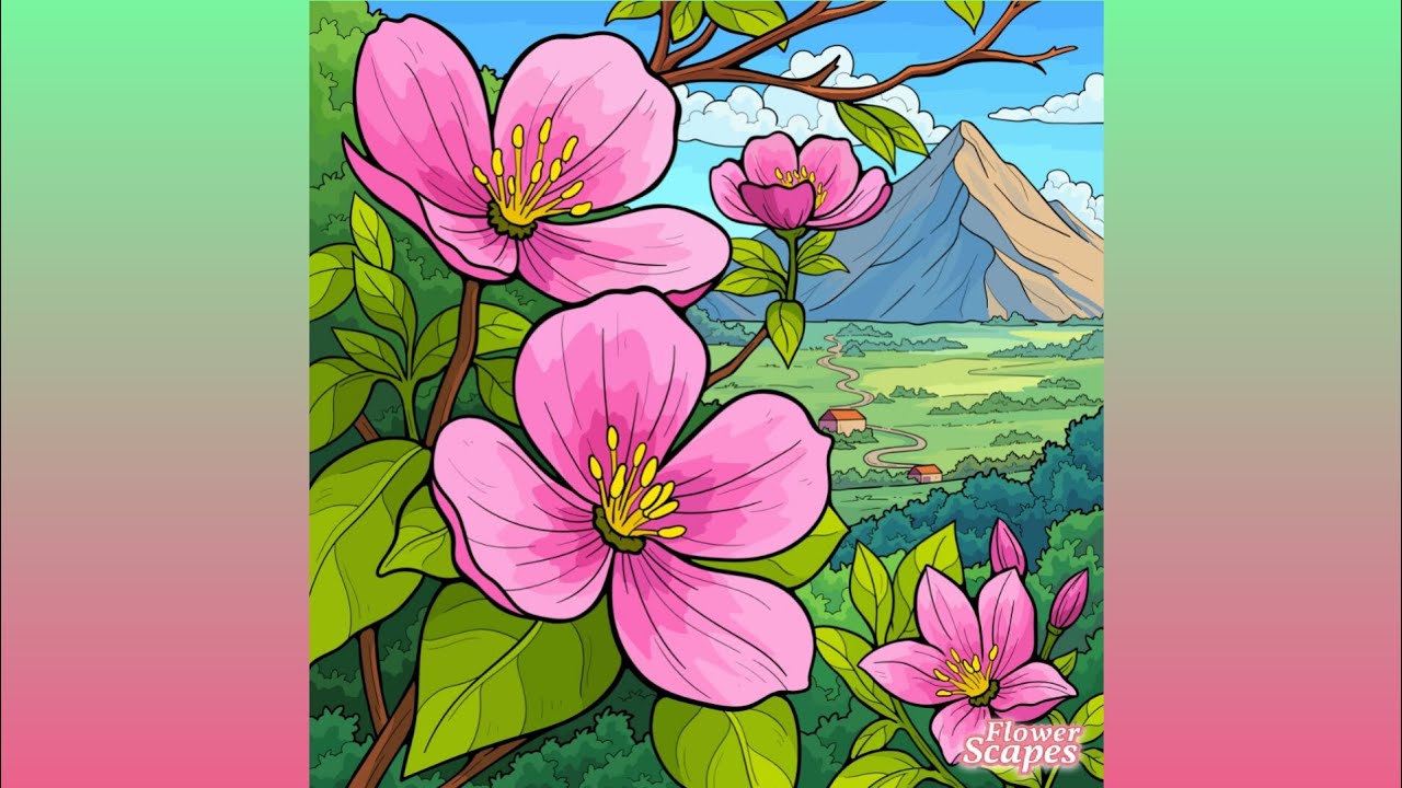 Lovely Pink Flower | Flowerscapes: Color By Number - YouTube