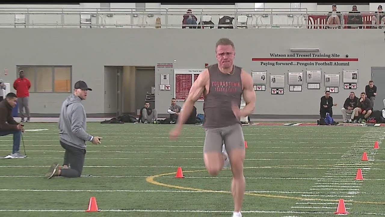 Zallow dazzles at YSU football Pro Day - YouTube