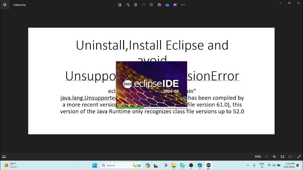 Uninstall,Install Eclipse and avoid UnsupportedClassVersionError in Java - YouTube
