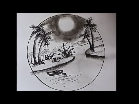 Summer Season Scenery Drawing Easy step by step || Pencil Scenery ...