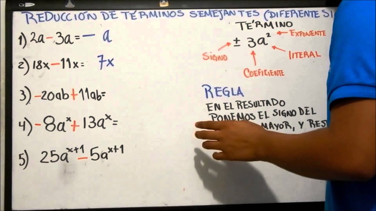 Reducción de términos semejantes con distinto signo - YouTube