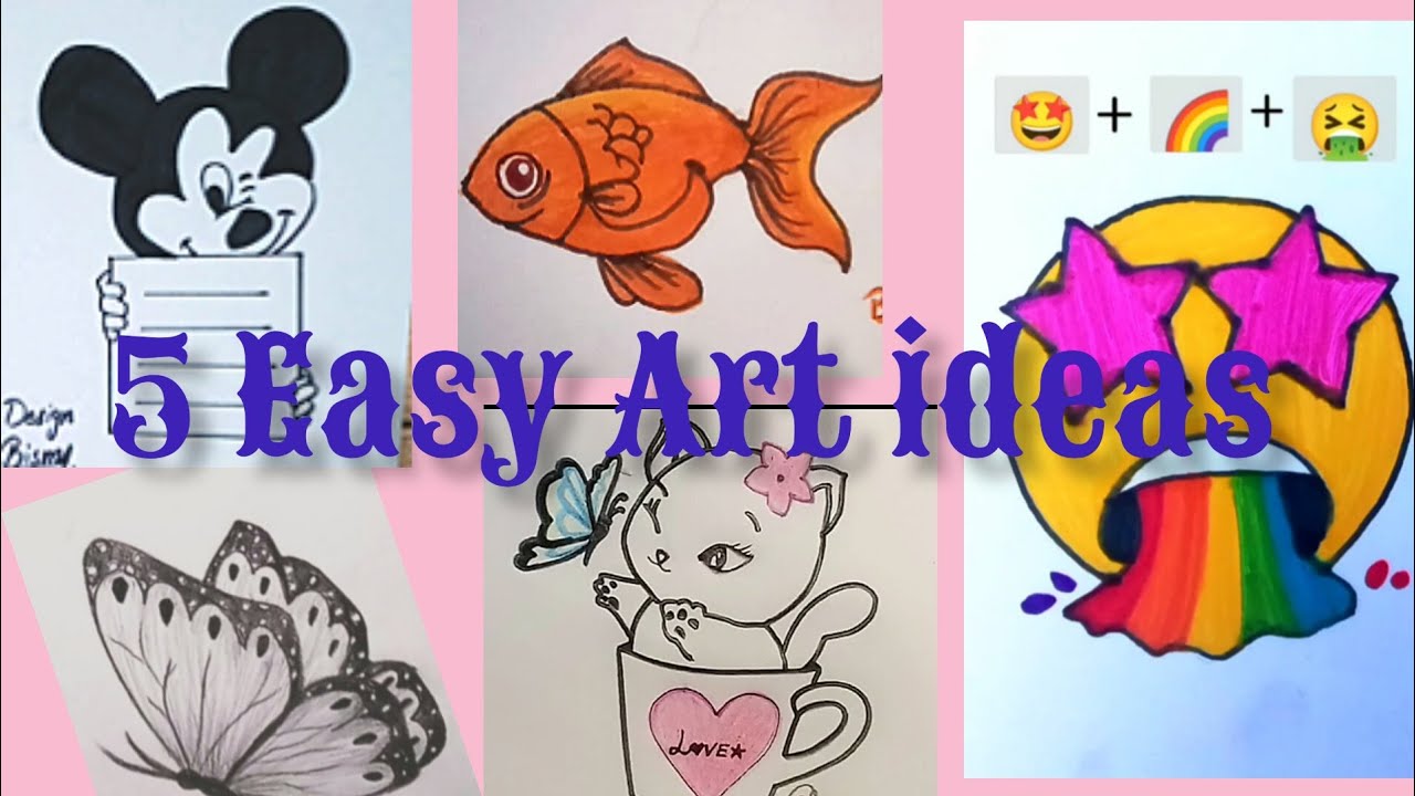 5 Easy Art ideas - step by step || How to draw with Marker colour ...