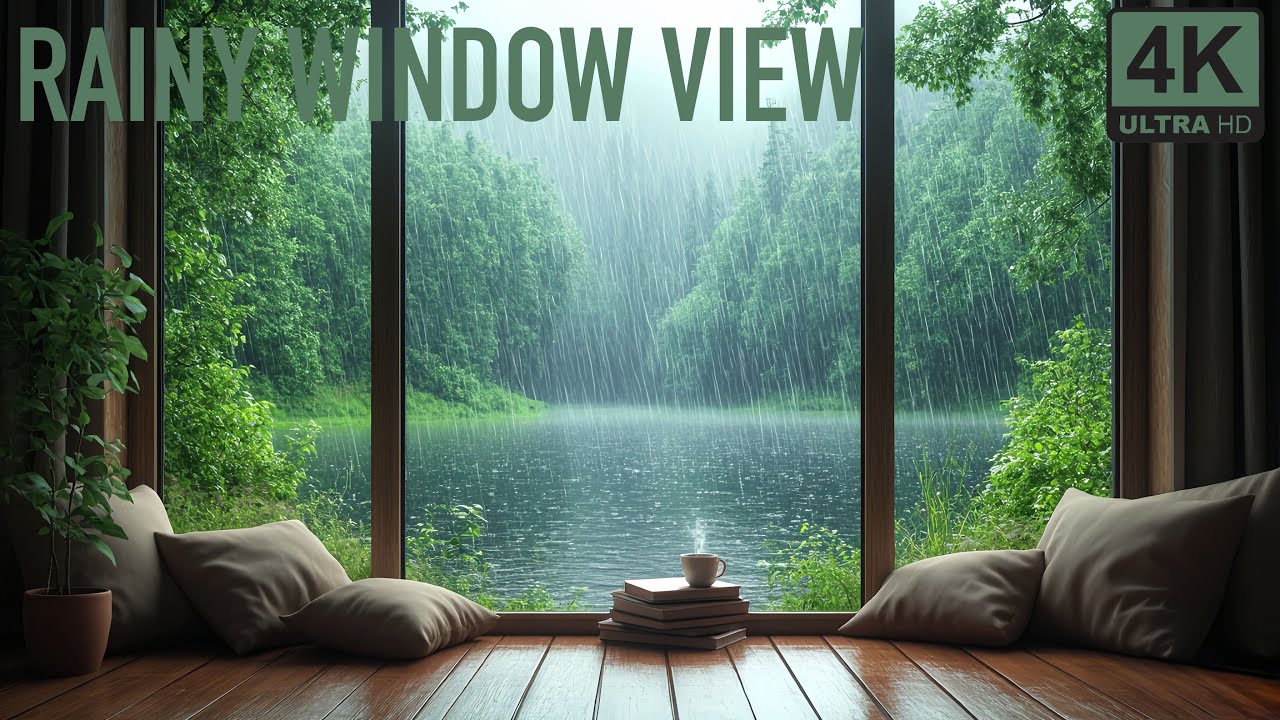 Rainy Window View with Lake – Cozy Ambience & Soothing Music for Sleep ...