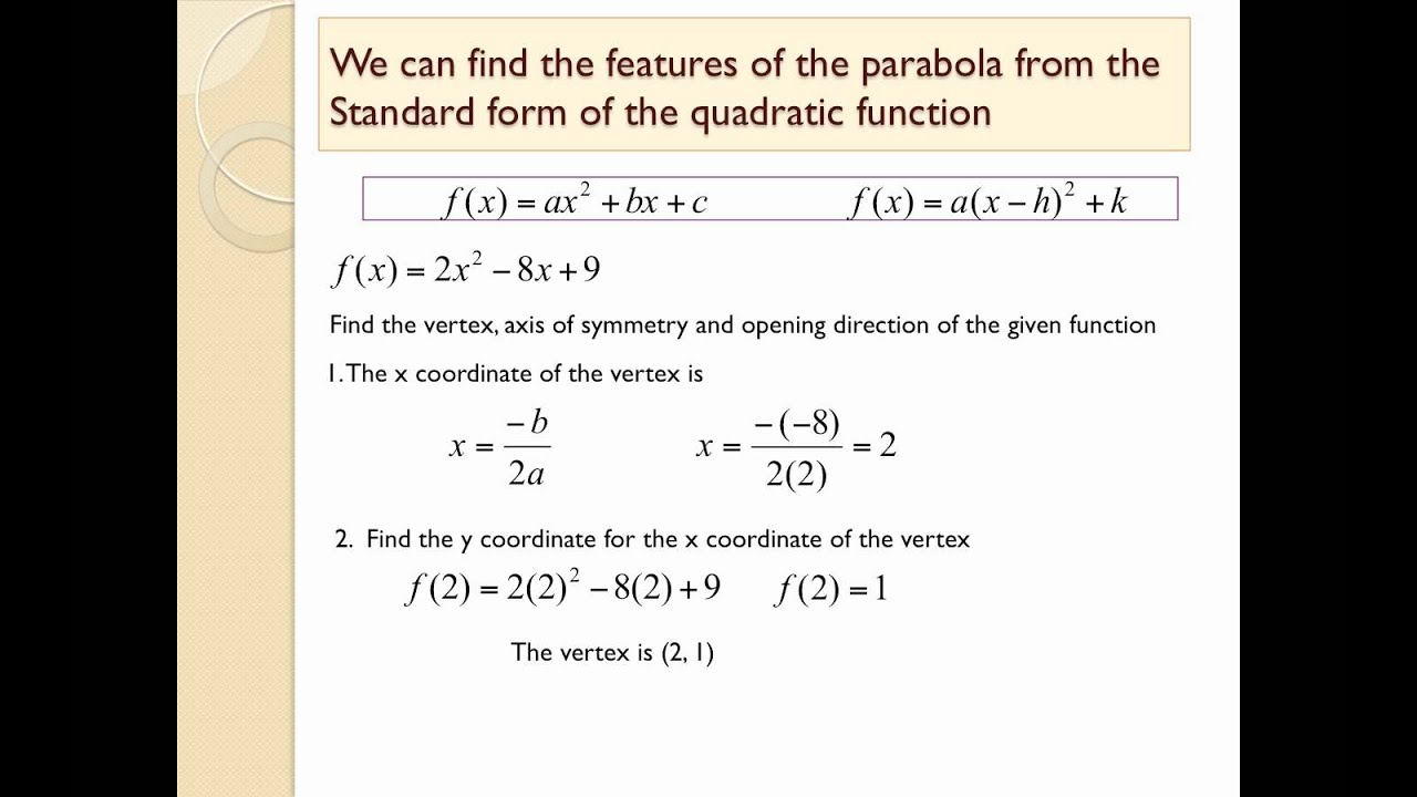 Identifying Features of Parabola with Standard Form - YouTube