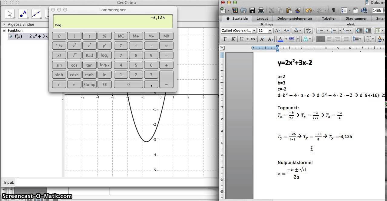 Andengradsfunktion Udregning af nulpunkt og toppunkt - YouTube
