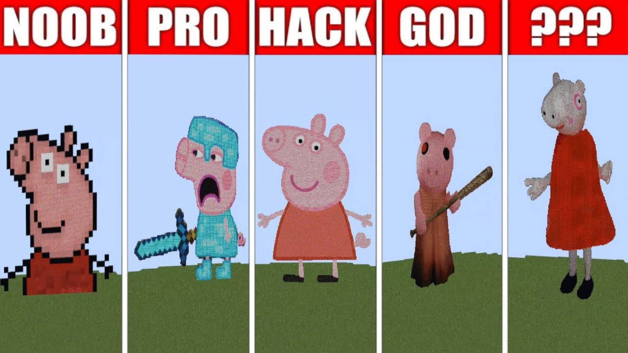 Pixel Art (NOOB vs PRO vs HACKER vs GOD) Peppa Pig in minecraft - YouTube