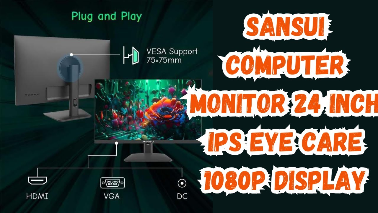 SANSUI Computer Monitor 24 inch IPS Eye Care 1080P Display HDMI,VGA ...
