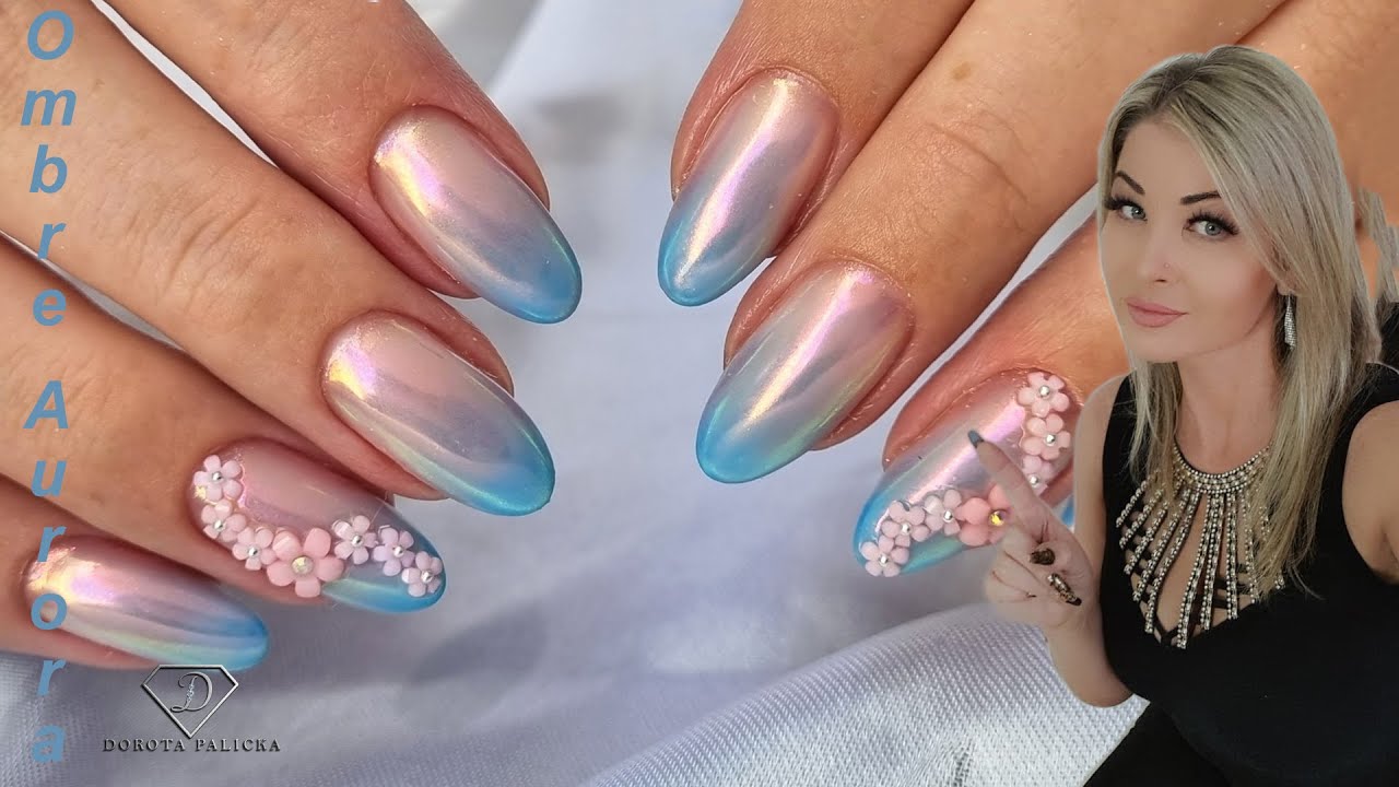 Ombre french nails with Aurora chrome. Gel rebalance step by step ...