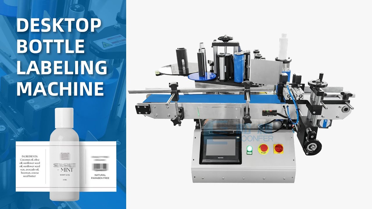 How to use automatic desktop round bottle labeling machine - YouTube