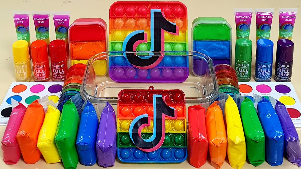 Rainbow TikTok Slime Mixing Random Into Slime! Satisfying Slime Video ...