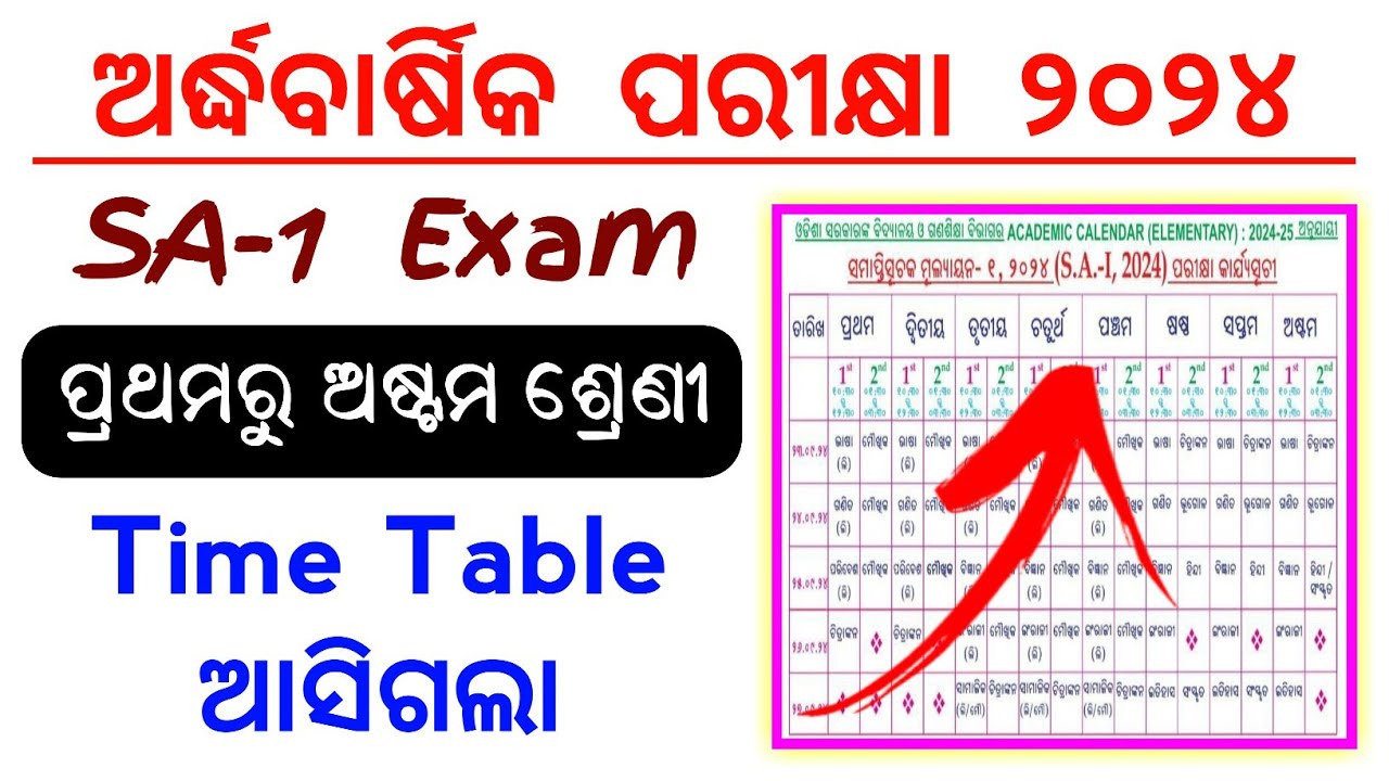 class 1 to 8 half yearly exam time table 2024 | class 1 to 8 sa1 exam ...