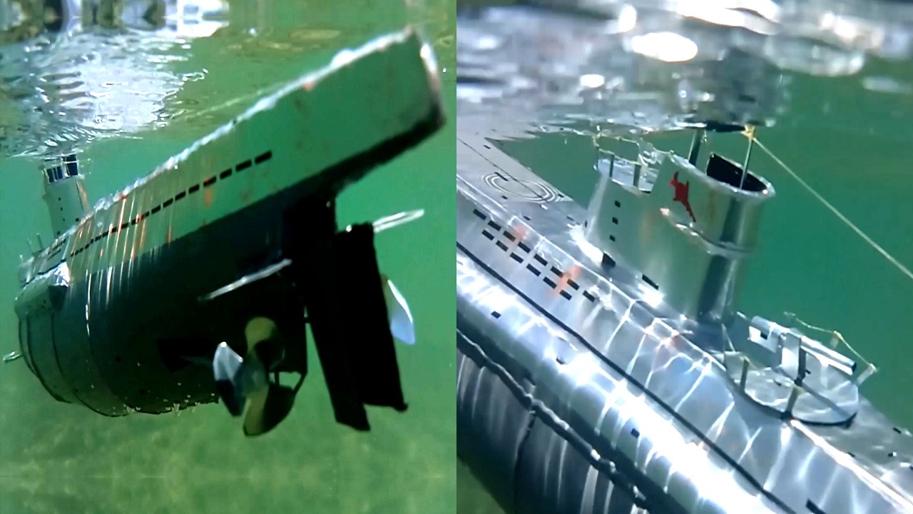 DIY model of a German submarine in action, the U-96 RC submarine moves ...